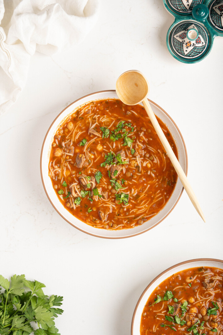 Traditional Moroccan Harira (Lentil & Chickpea Soup)