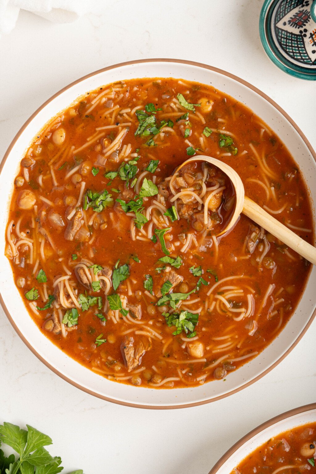 Traditional Moroccan Harira (Lentil & Chickpea Soup)